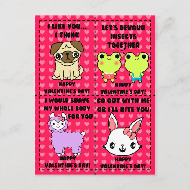 Funny cute cartoon animal valentines postcard | Zazzle