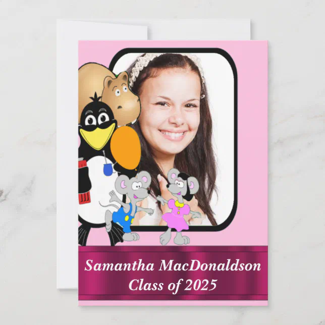 Funny cute cartoon photo graduation invitation | Zazzle
