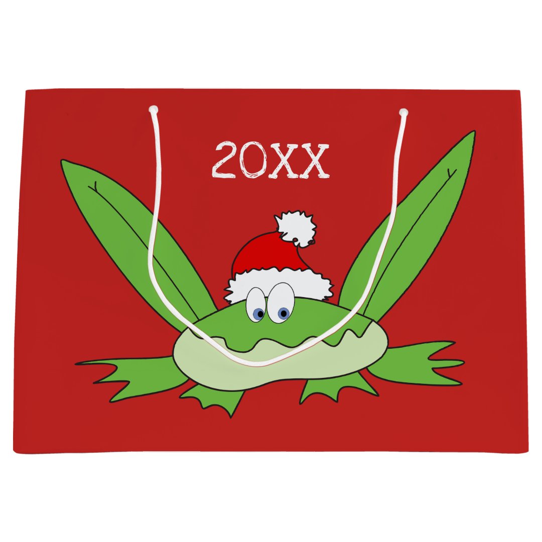 Funny Cute Cartoon Santa Claus Frog Christmas Large Gift Bag | Zazzle