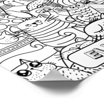 Funny Cute Cats Zen Doodle Coloring Custom Name Poster | Zazzle