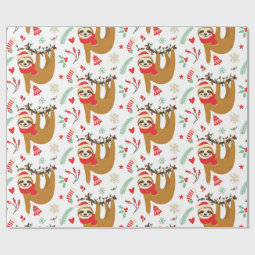 Funny Cute Christmas Sloth with Santa Hat Wrapping Paper | Zazzle