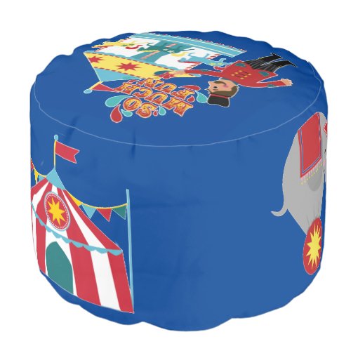 Funny, Cute Circus Lion Elephant Round Pouf | Zazzle