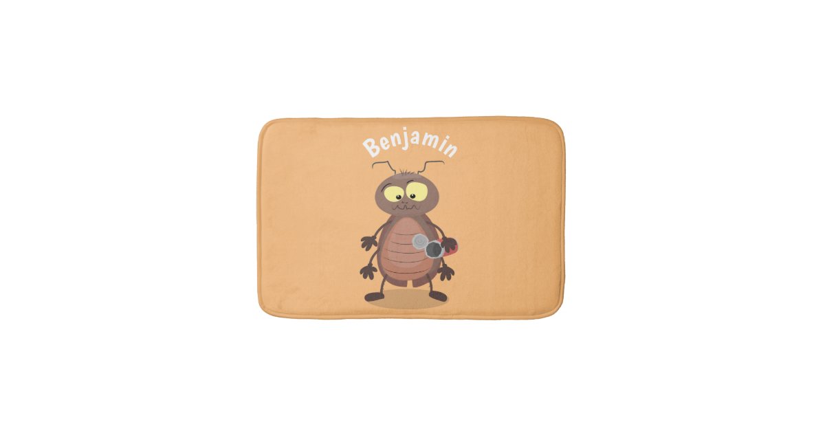 Funny cute cockroach cartoon character bath mat | Zazzle