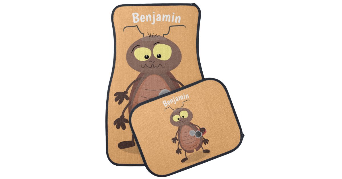 Funny cute cockroach cartoon character car floor mat | Zazzle