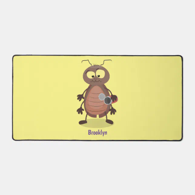 Funny cute cockroach cartoon character desk mat | Zazzle