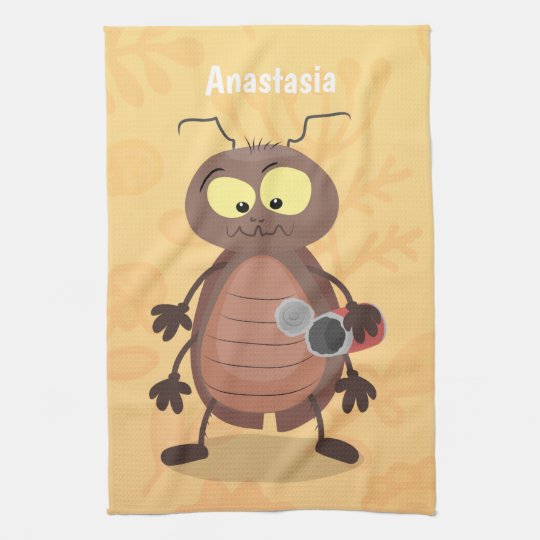 Funny cute cockroach cartoon character kitchen towel | Zazzle.com