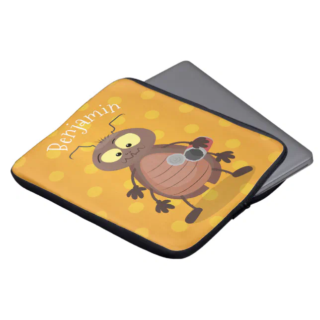 Funny cute cockroach cartoon character laptop sleeve | Zazzle