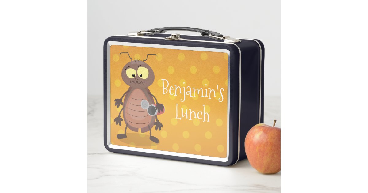 Funny cute cockroach cartoon character metal lunch box | Zazzle