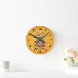 Funny cute cockroach cartoon character round clock | Zazzle