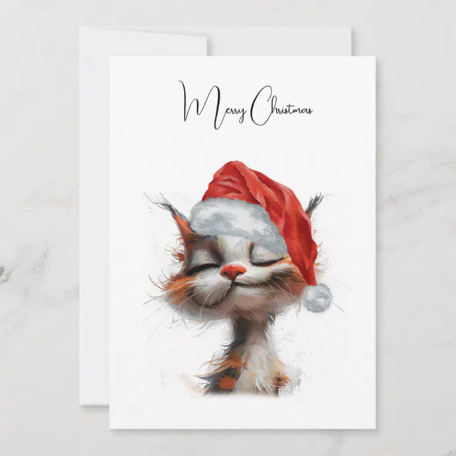 Funny Cute Comic Whimsical Cat Merry Christmas Holiday Card | Zazzle