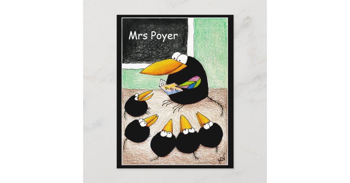 Funny Cute Crow Teacher Students Classpostcard Postcard | Zazzle