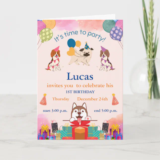 Funny Cute Dogs 1st Birthday Invitation | Zazzle