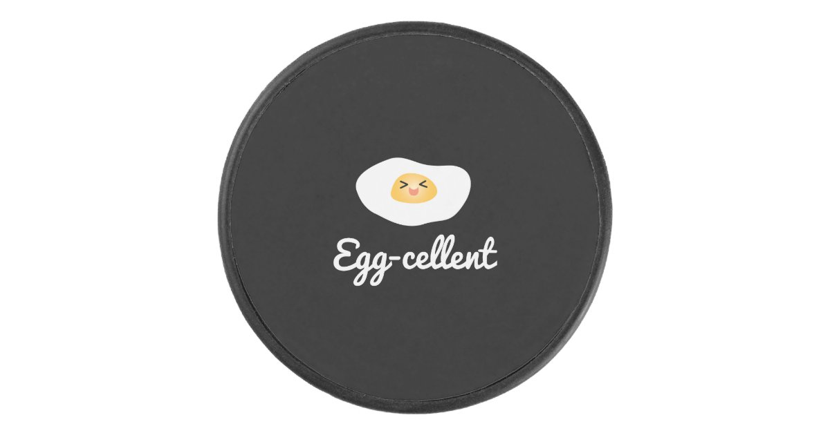 Funny Cute Egg Eggcellent Humorous Food Pun Fun Hockey Puck | Zazzle