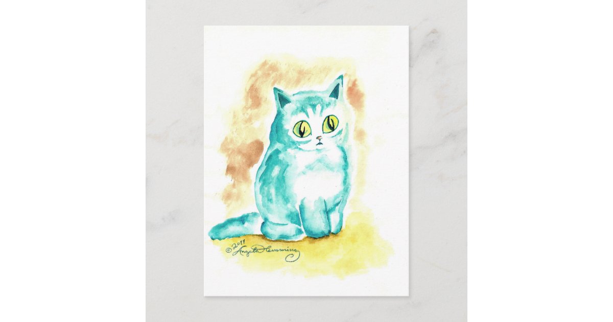 Funny Cute fat Blue Cat Postcard | Zazzle