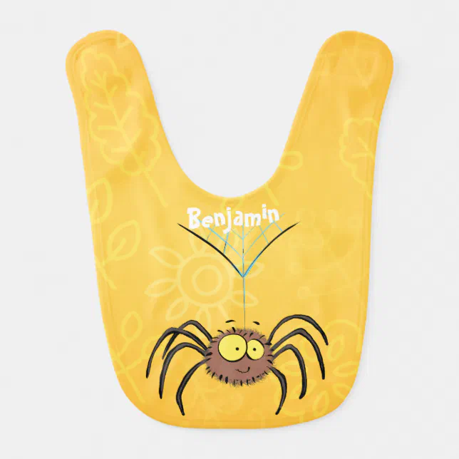 Funny cute fluffy spider cartoon baby bib | Zazzle