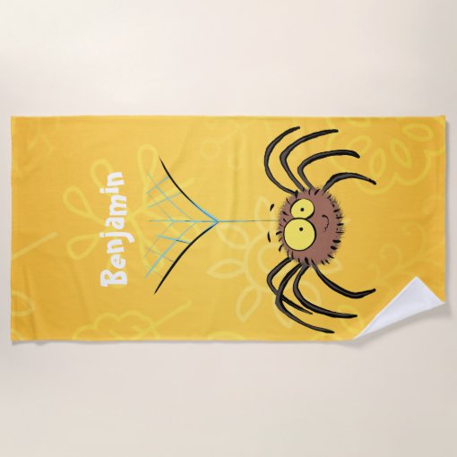 Funny cute fluffy spider cartoon beach towel | Zazzle