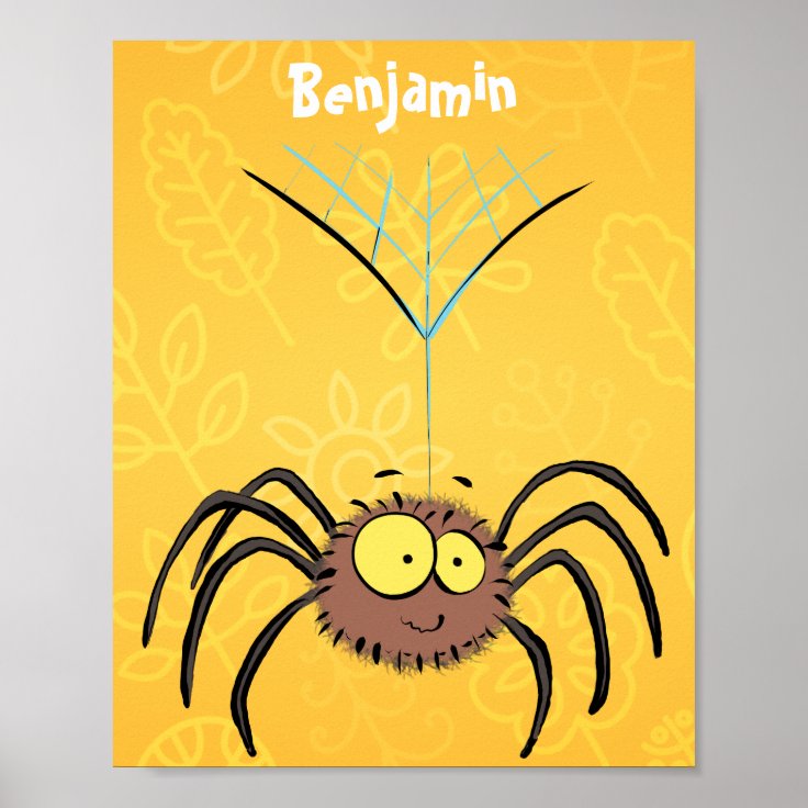 Funny cute fluffy spider cartoon poster | Zazzle