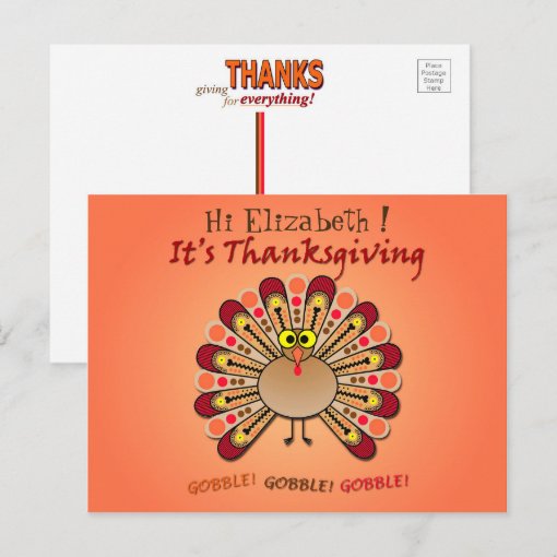 Funny & cute goggly eyed Thanksgiving turkey Holiday Postcard | Zazzle