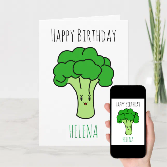 Funny Cute Green Broccoli Vegan Birthday Card | Zazzle
