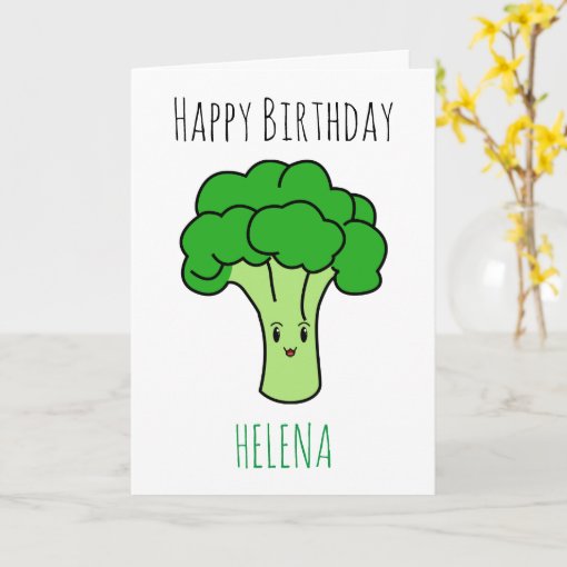 Funny Cute Green Broccoli Vegan Birthday Card | Zazzle