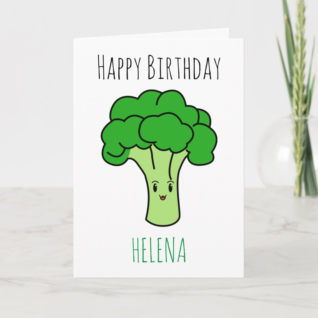 Funny Cute Green Broccoli Vegan Birthday Card | Zazzle