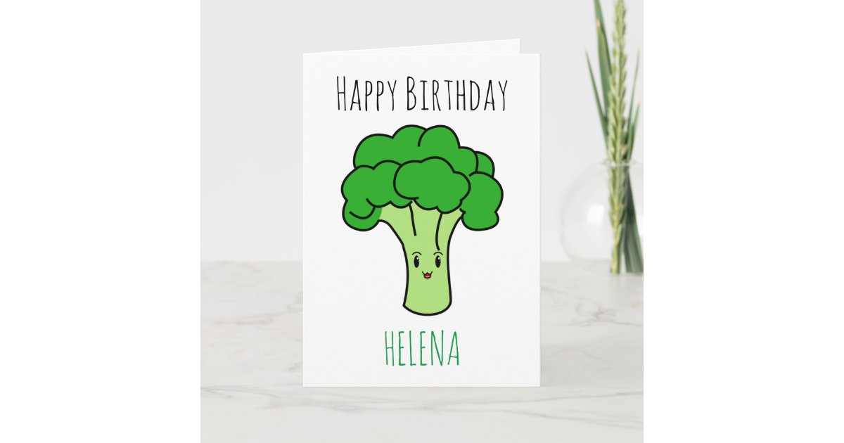 Funny Cute Green Broccoli Vegan Birthday Card | Zazzle