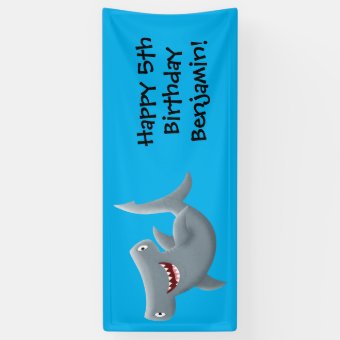 Funny cute Hammerhead shark cartoon Banner | Zazzle