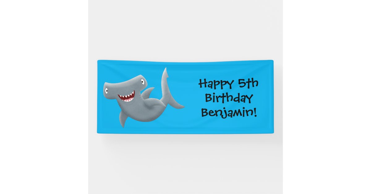 Funny cute Hammerhead shark cartoon Banner | Zazzle