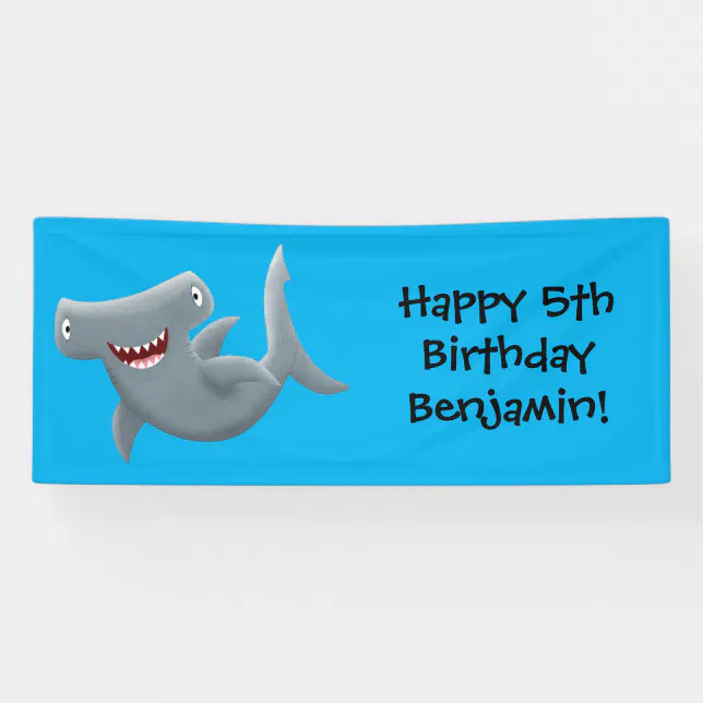 Funny cute Hammerhead shark cartoon Banner | Zazzle