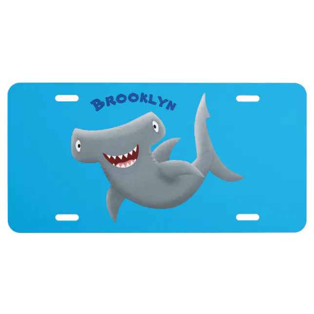 Funny cute Hammerhead shark cartoon License Plate | Zazzle