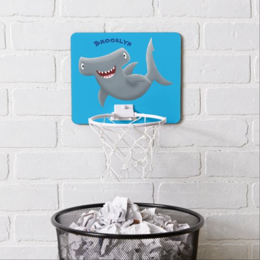 Funny cute Hammerhead shark cartoon Mini Basketball Hoop | Zazzle