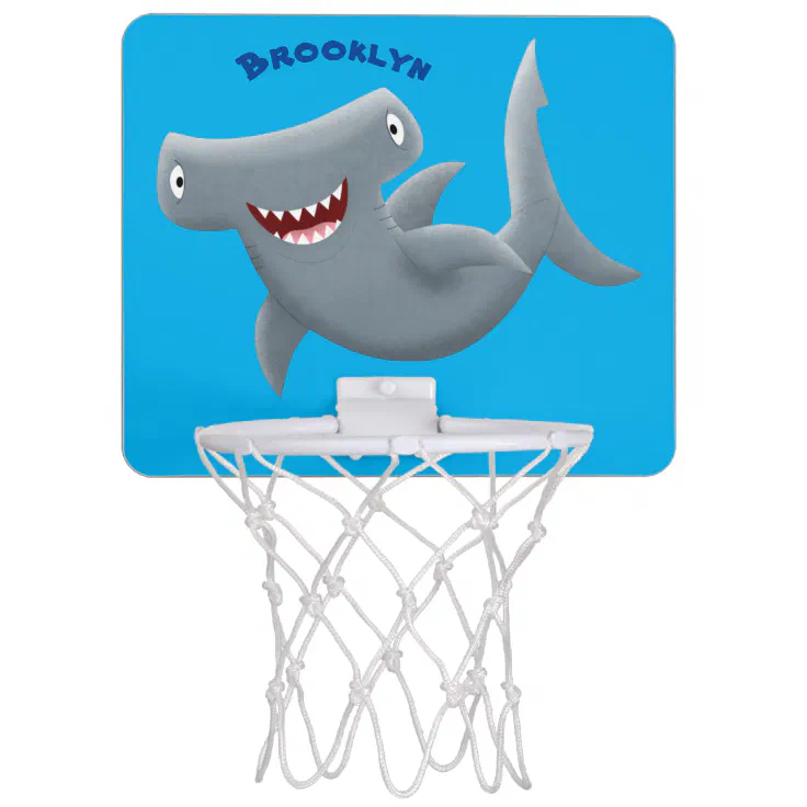 Funny cute Hammerhead shark cartoon Mini Basketball Hoop | Zazzle