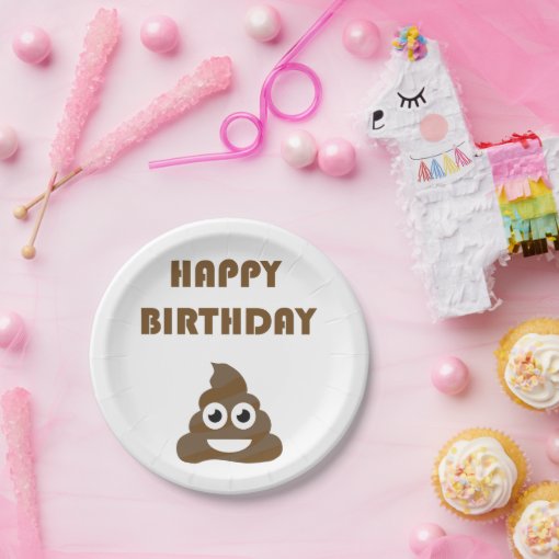 Funny Cute Happy Birthday Party Poop Emoji Paper Plates | Zazzle
