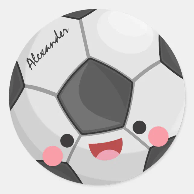 Funny Cute Kawaii Soccer Ball Kids Personalized Classic Round Sticker ...