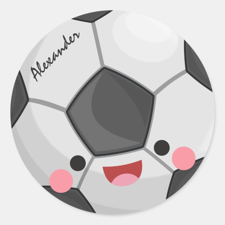 Funny Cute Kawaii Soccer Ball Kids Personalized Classic Round Sticker ...
