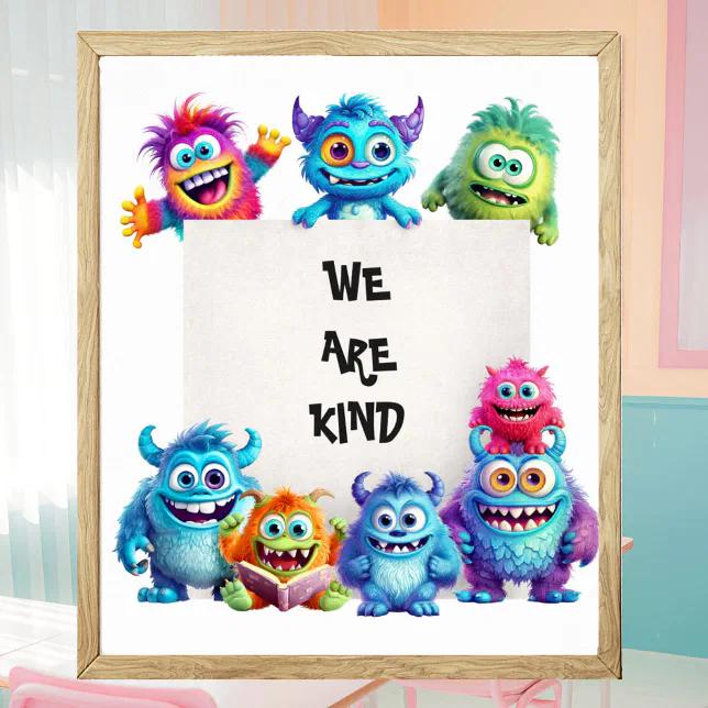 Funny Cute Monsters Classroom Decor Text Poster | Zazzle