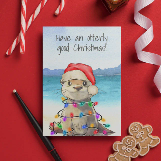Funny Cute Otter Christmas Card | Zazzle