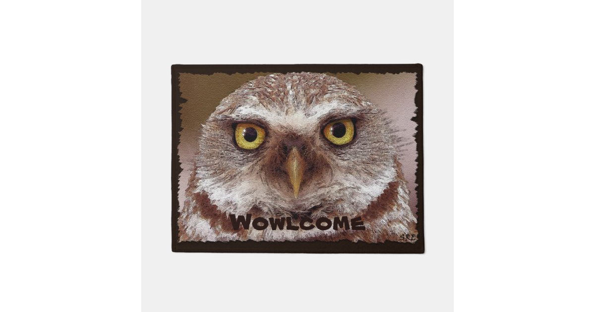 Funny, Cute Owl Face Welcome Mat | Zazzle