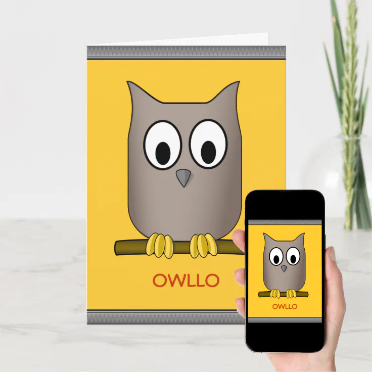 Funny Cute Owl Owllo Hello Custom Card | Zazzle