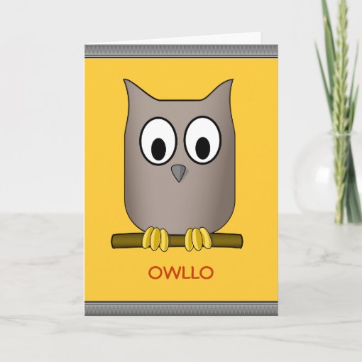 Funny Cute Owl Owllo Hello Custom Card | Zazzle