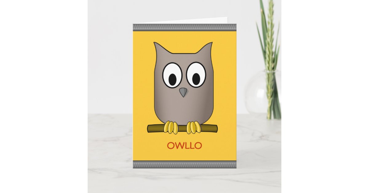 Funny Cute Owl Owllo Hello Custom Card | Zazzle