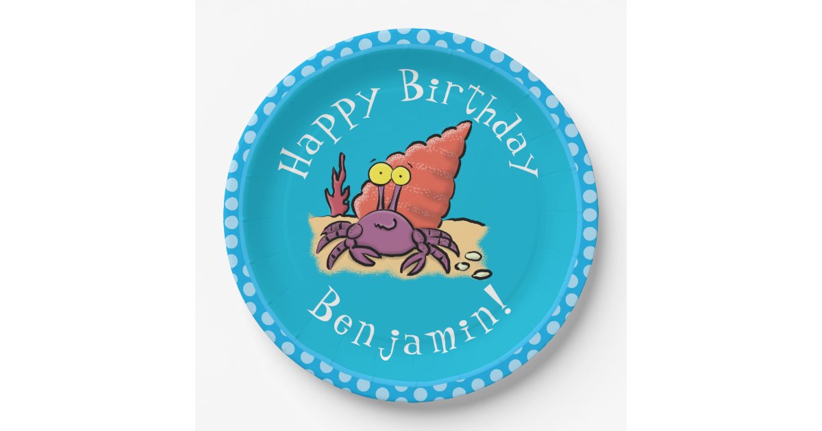 Funny cute purple cartoon hermit crab paper plates | Zazzle