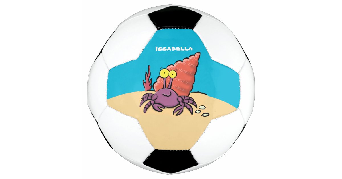 Funny cute purple cartoon hermit crab soccer ball | Zazzle