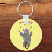 Funny cute rhino juggling on unicycle cartoon keychain | Zazzle