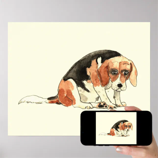 Funny Cute Sad Beagle Dog Watercolour Painting Poster | Zazzle