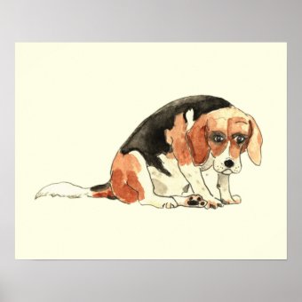 Funny Cute Sad Beagle Dog Watercolour Painting Poster | Zazzle