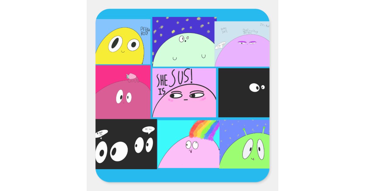 Funny Cute Sassy Happy Blob Cartoons Square Sticker | Zazzle