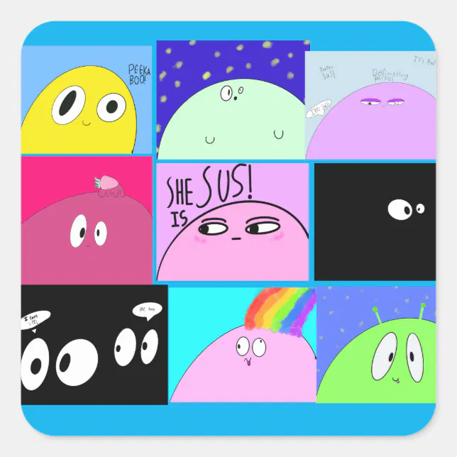 Funny Cute Sassy Happy Blob Cartoons Square Sticker | Zazzle