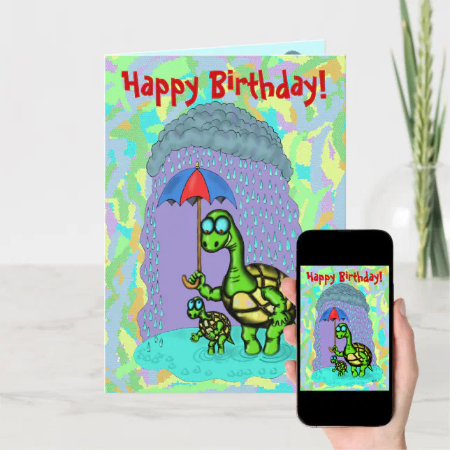 Funny cute turtles happy birthday card | Zazzle