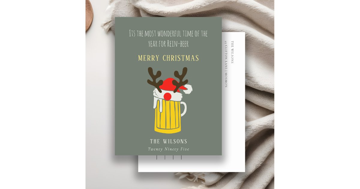 Funny Cute Wonderful Time For Rein beer Christmas Holiday Postcard | Zazzle